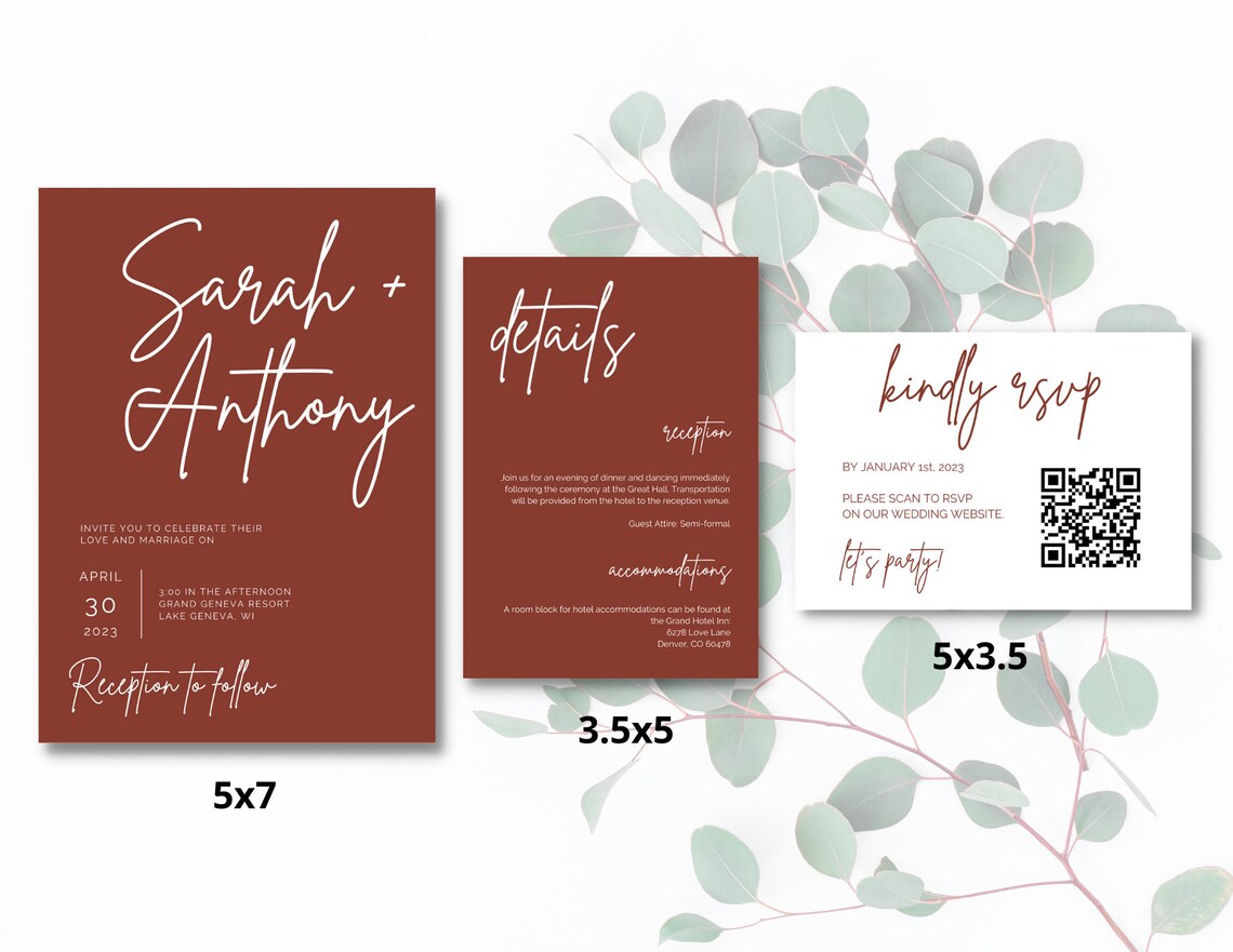 Rust Orange Wedding Invitation Wedding Invitation Template - Etsy