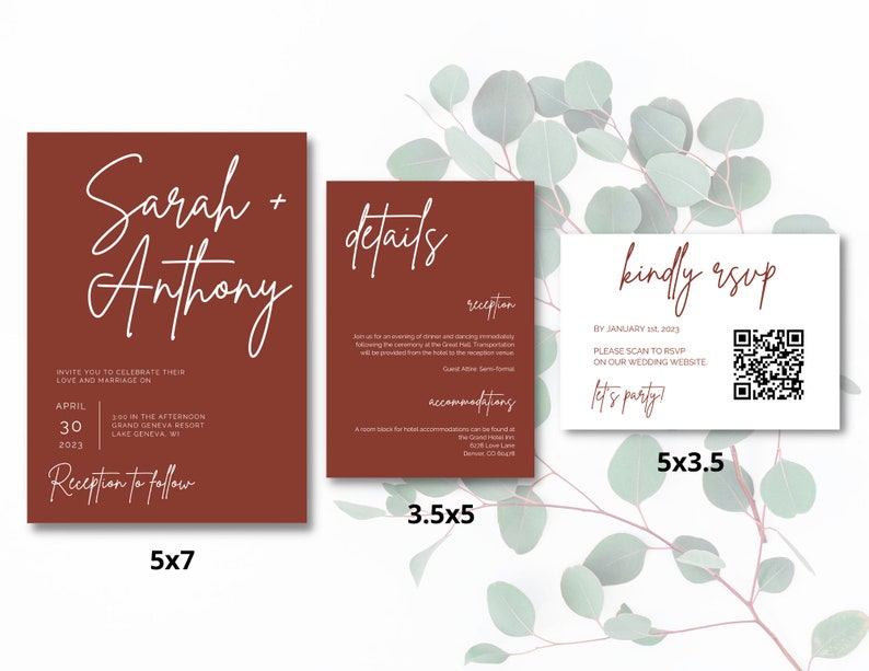 Rust Orange Wedding Invitation Wedding Invitation Template - Etsy