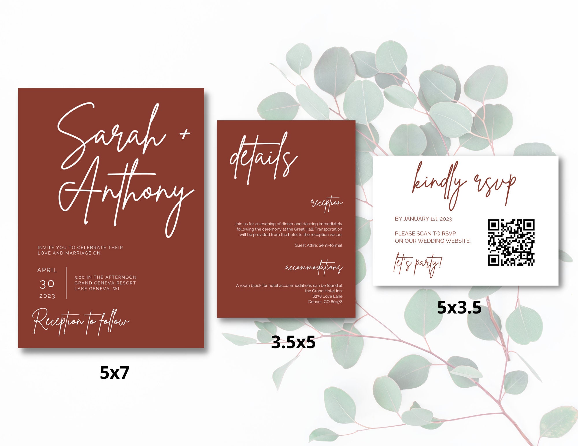 Rust Orange Wedding Invitation Wedding Invitation Template - Etsy