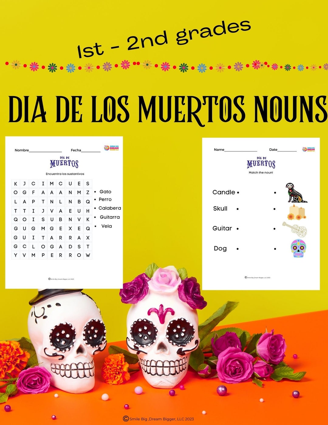 Day of the Dead Noun Worksheet: Spanish & English Activity (digital ...