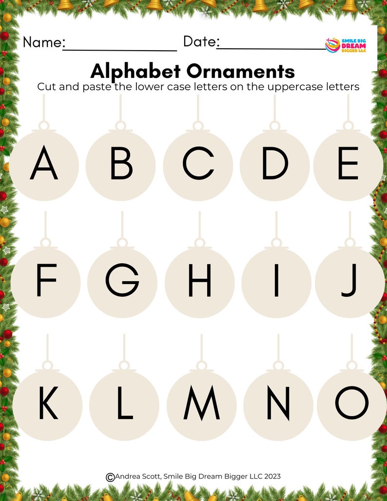 Alphabet Ornament Worksheet Christmas Crafts in English and Spanish Cut ...