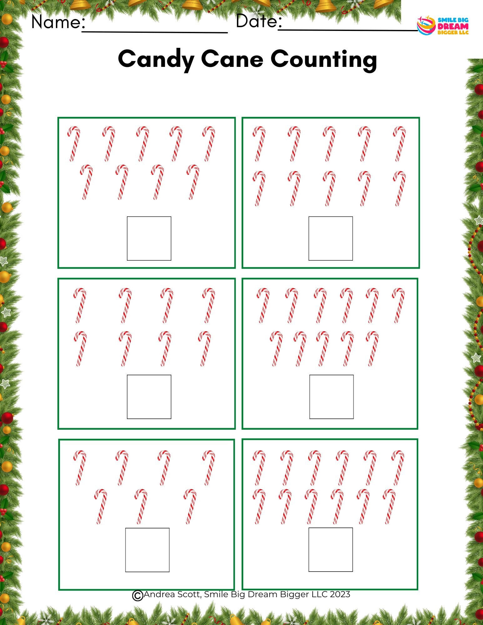Candy Cane Counting Holiday Math Numbers Learning Christmas Worksheet ...