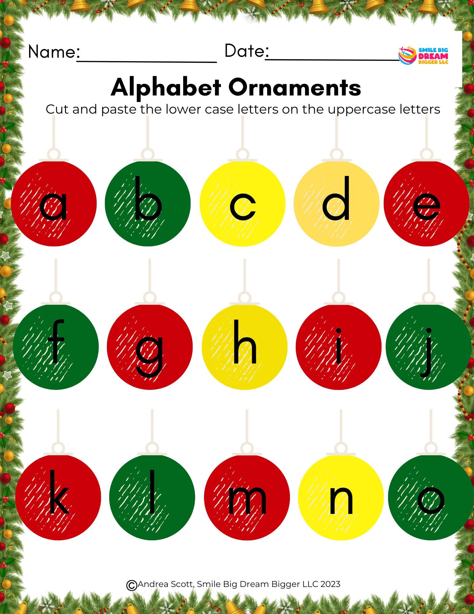Alphabet Ornament Worksheet Christmas Crafts in English and Spanish Cut ...