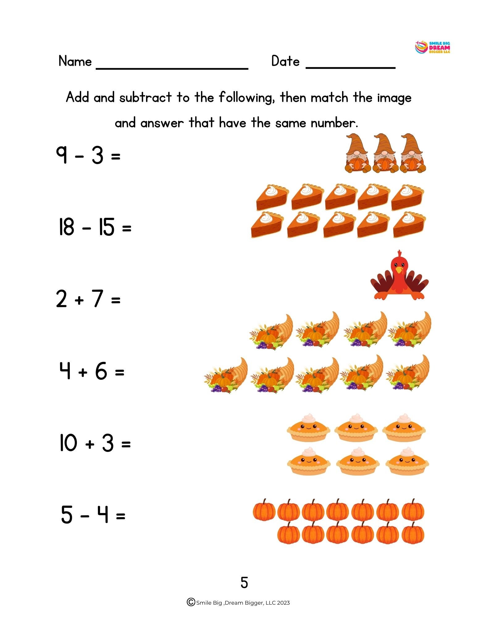 Thanksgiving Math Worksheet - Etsy