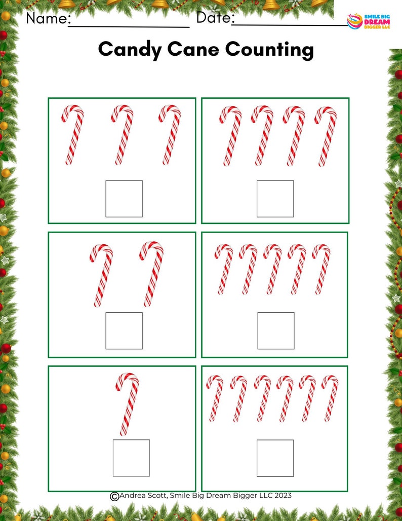 Candy Cane Counting Holiday Math Numbers Learning Christmas Worksheet ...