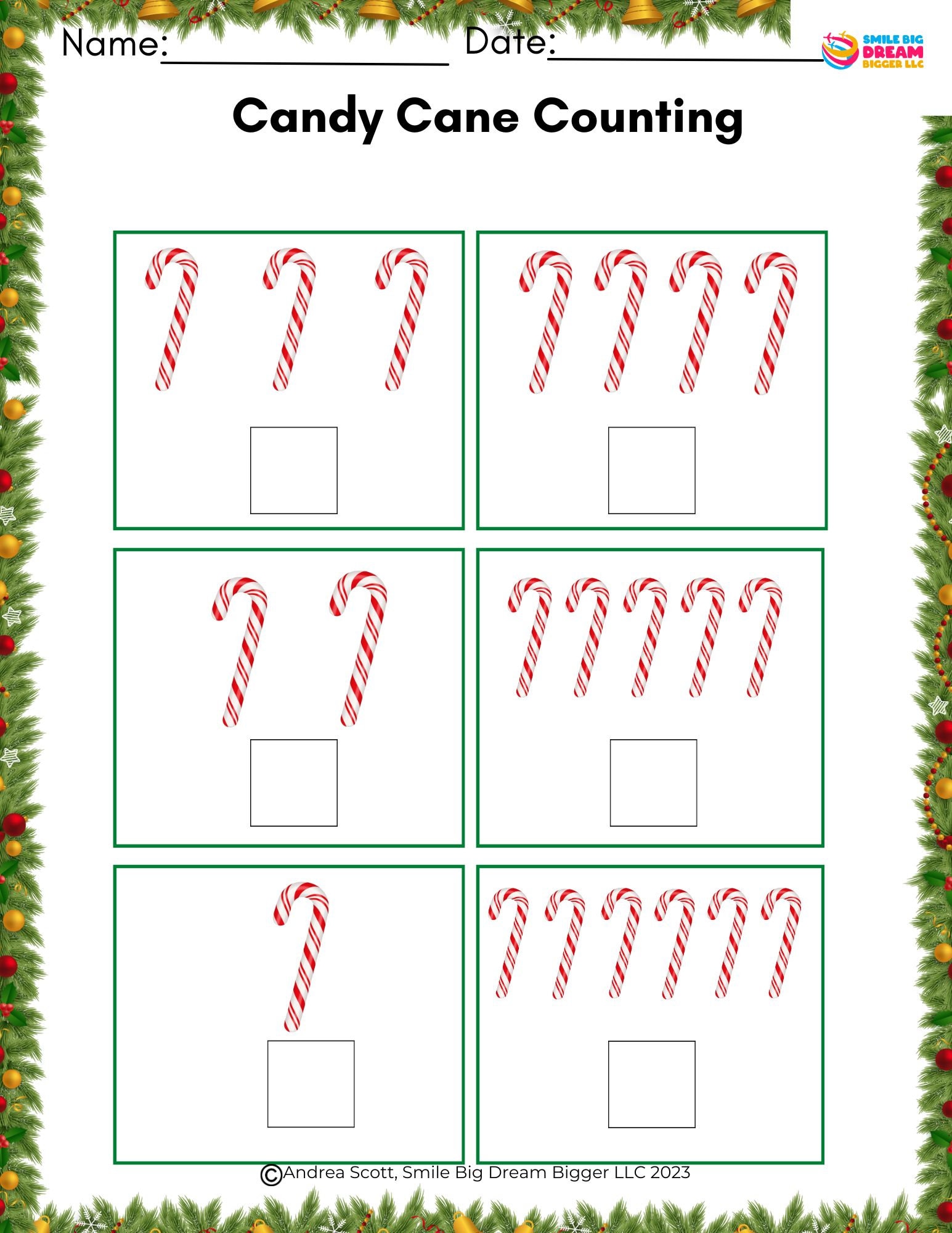 Candy Cane Counting Holiday Math Numbers Learning Christmas Worksheet ...