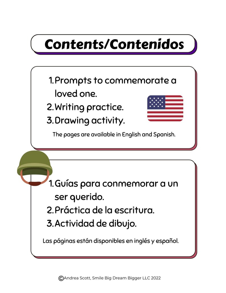 Kids Memorial Day Writing Activity & Workbook (english/spanish ...