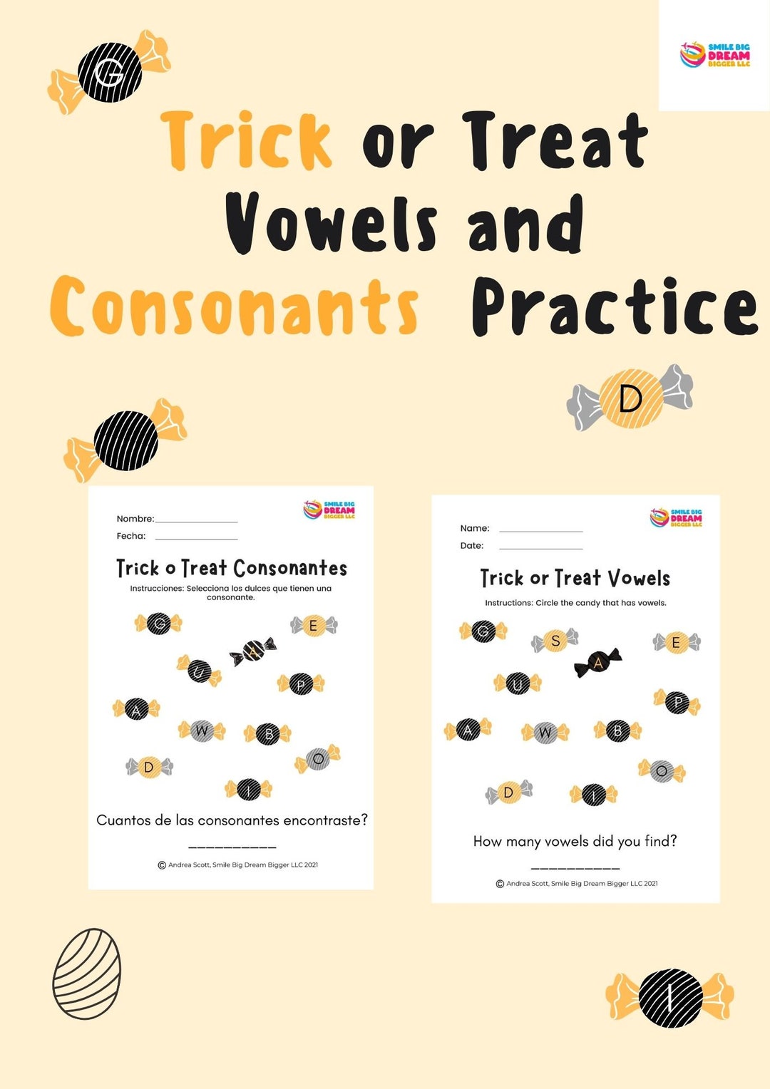 Trick or Treat Vowels and Consonants Practice Spanish Learning ...