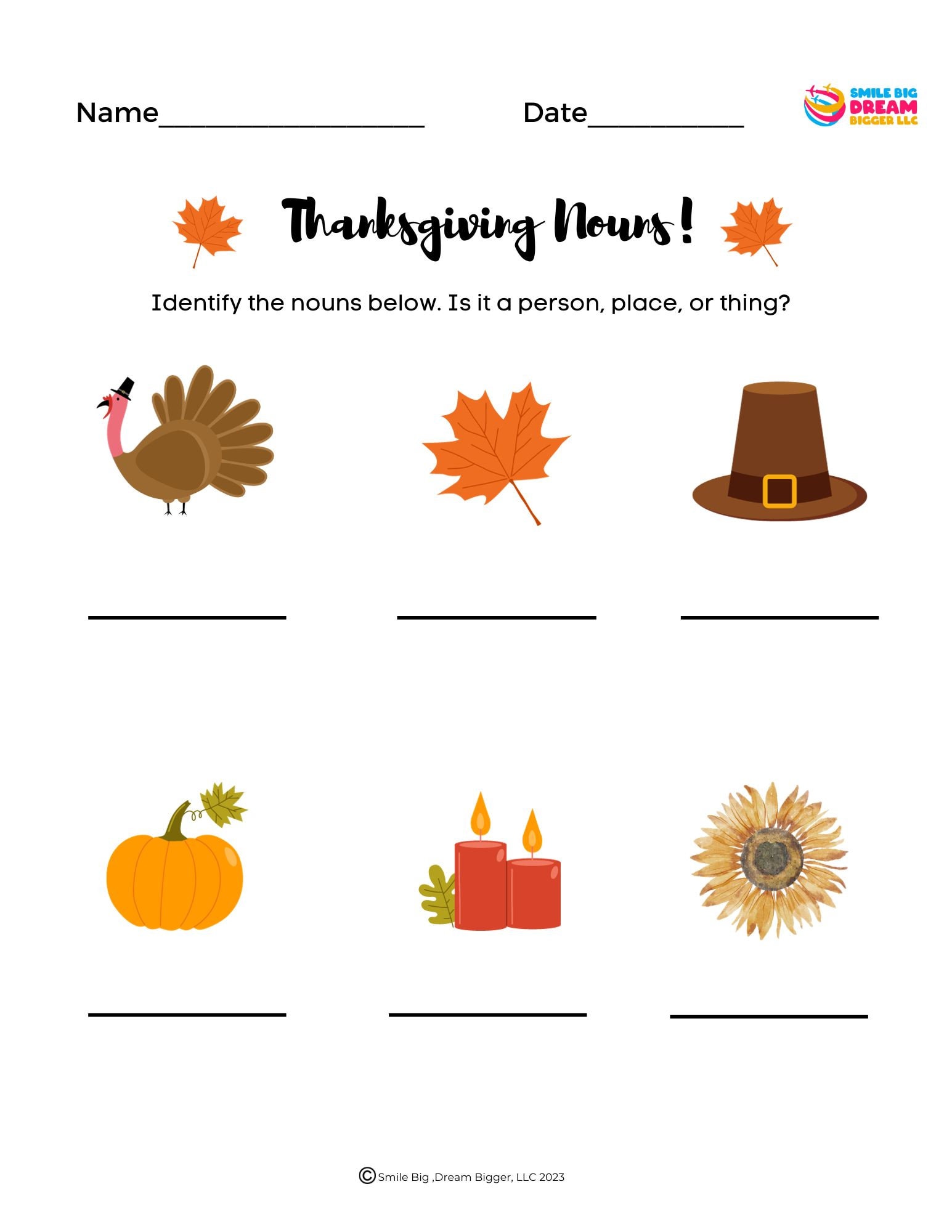 Thanksgiving Grammar With Nouns Worksheets for Kids: Fun Autumn ...