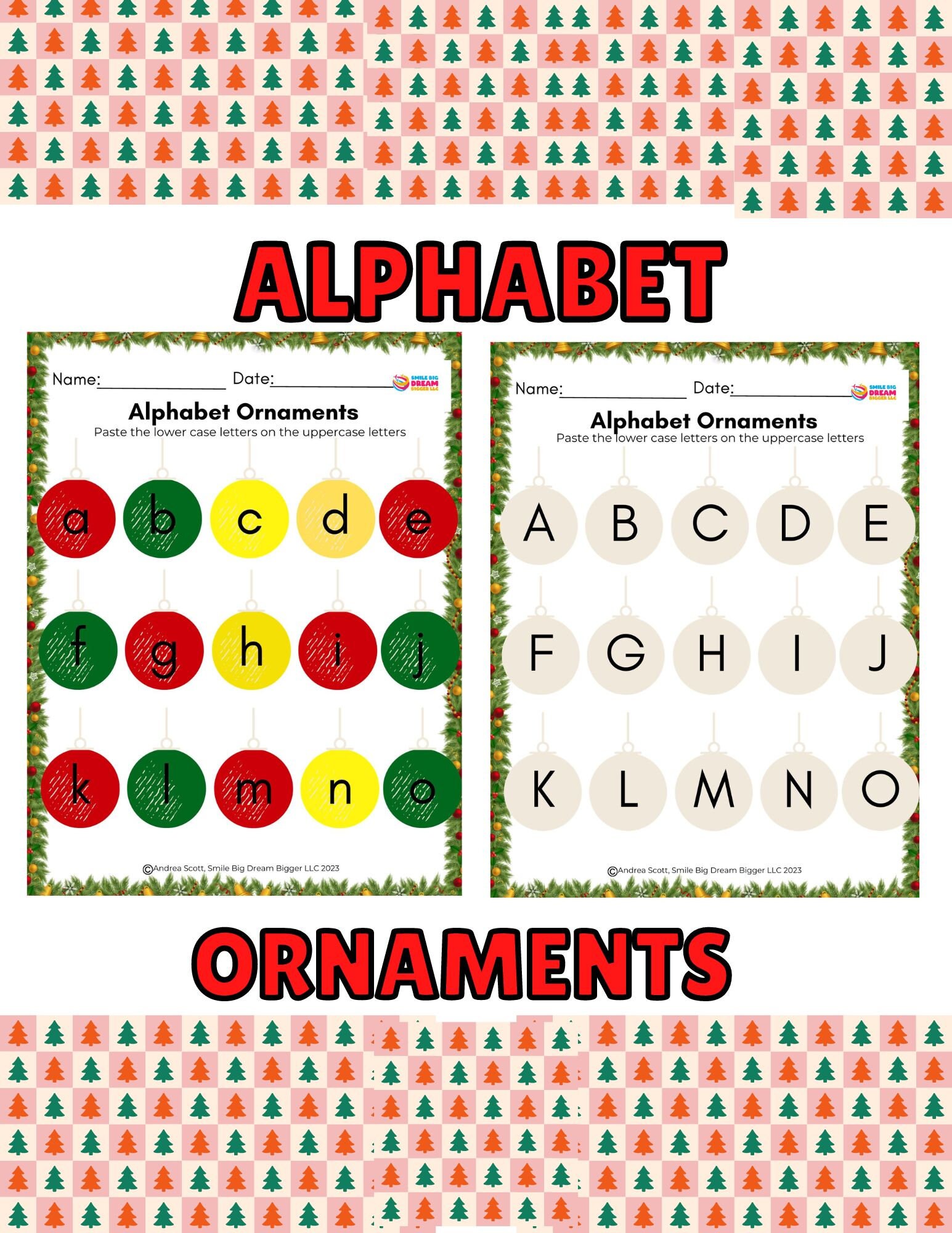 Alphabet Ornament Worksheet Christmas Crafts in English and Spanish Cut ...