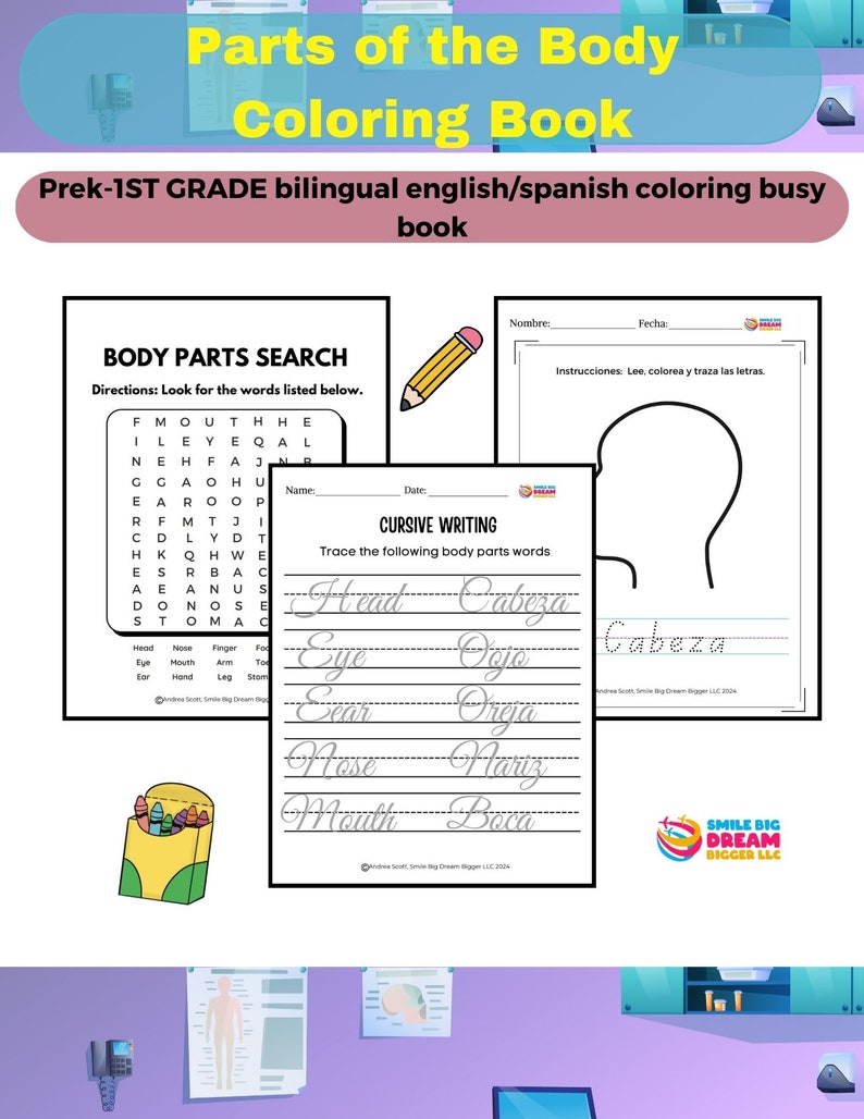 Kids English/spanish Coloring Book | Kids Tracing Book | Cursive ...