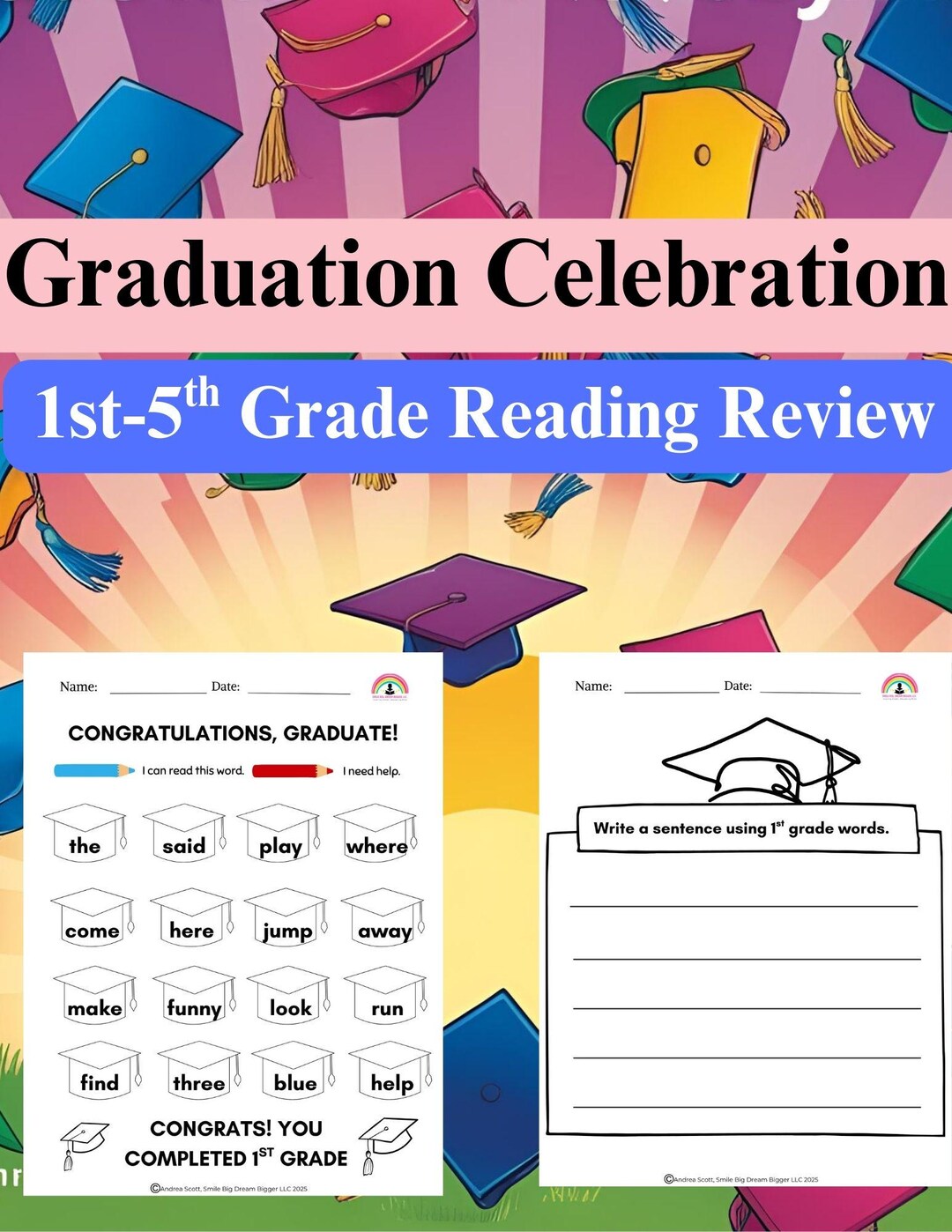 1st-5th Grade Graduation Sight Word Coloring & Reflection Bundle ...