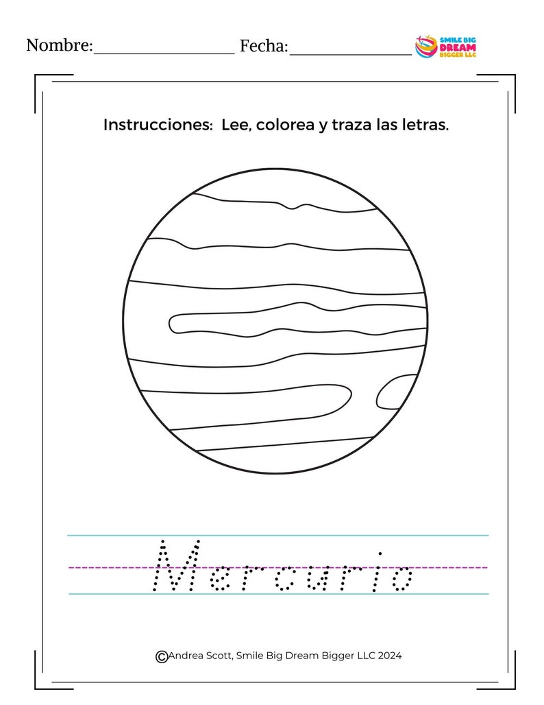 Solar System Coloring & Tracing Book | English/spanish Learning (PDF ...