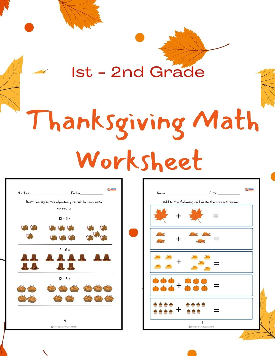 Printable Thanksgiving Math Activity | Bilingual Spanish English ...