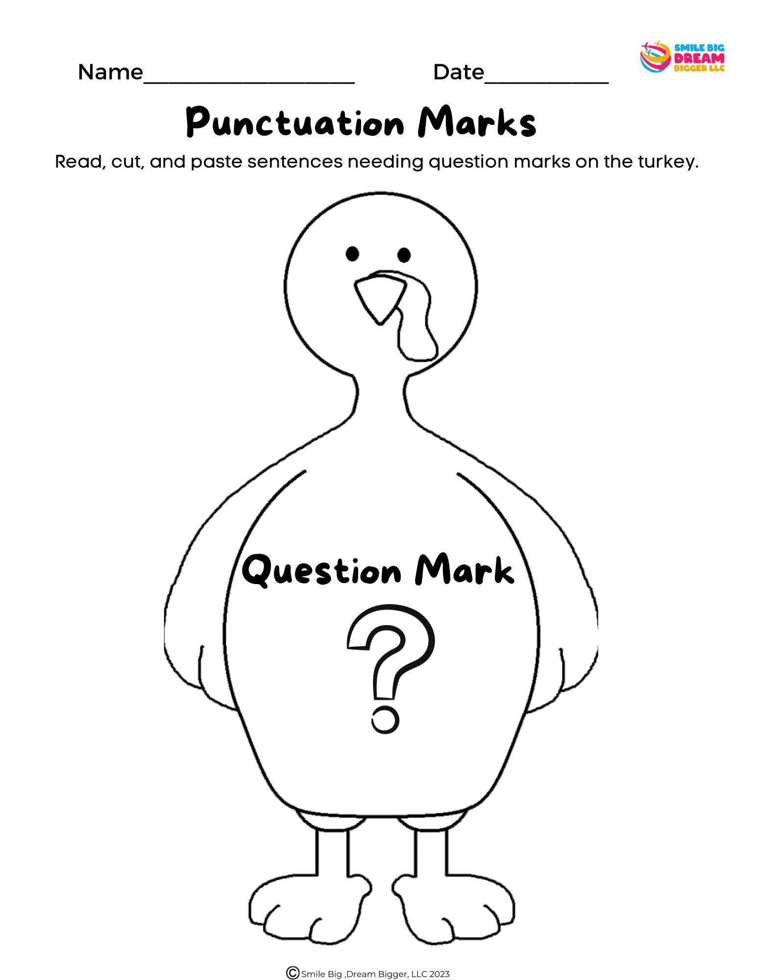 Thanksgiving English & Spanish Punctuation Marks Worksheet Cut and ...