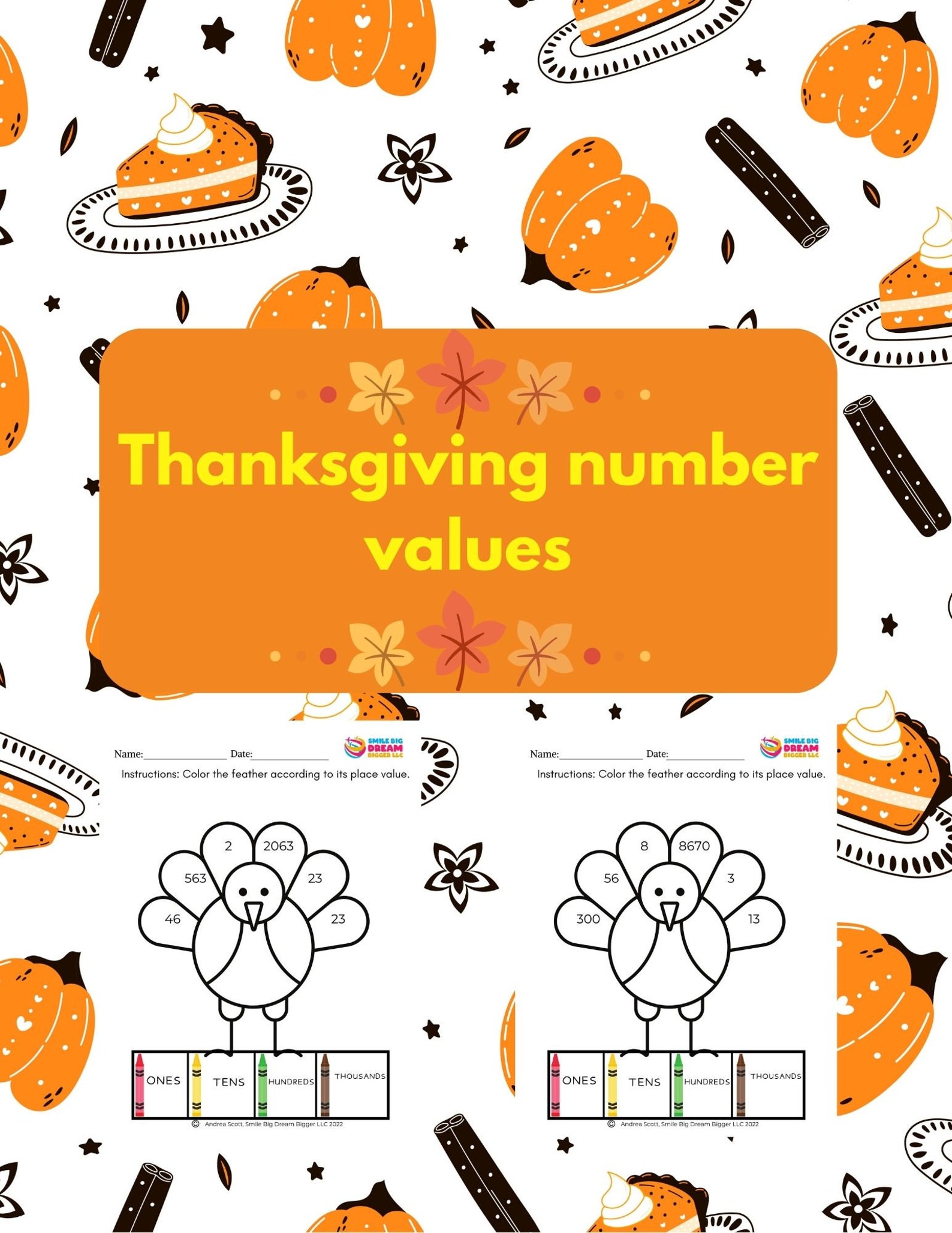 Thanksgiving Number Values Worksheet Coloring Math Worksheet Turkey ...