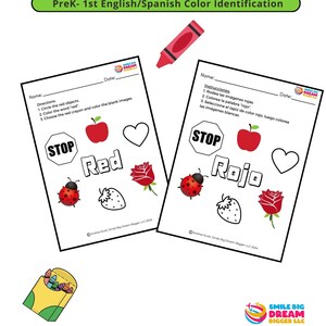 English/spanish Color Learning Worksheet – Prek-1st Grade (digital ...