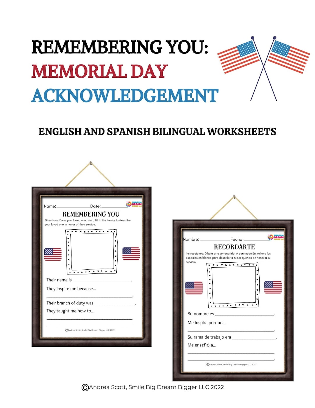 Kids Memorial Day Writing Activity & Workbook (english/spanish ...