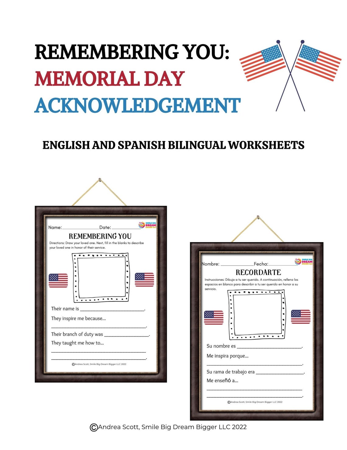 Kids Memorial Day Writing Activity & Workbook (english/spanish ...