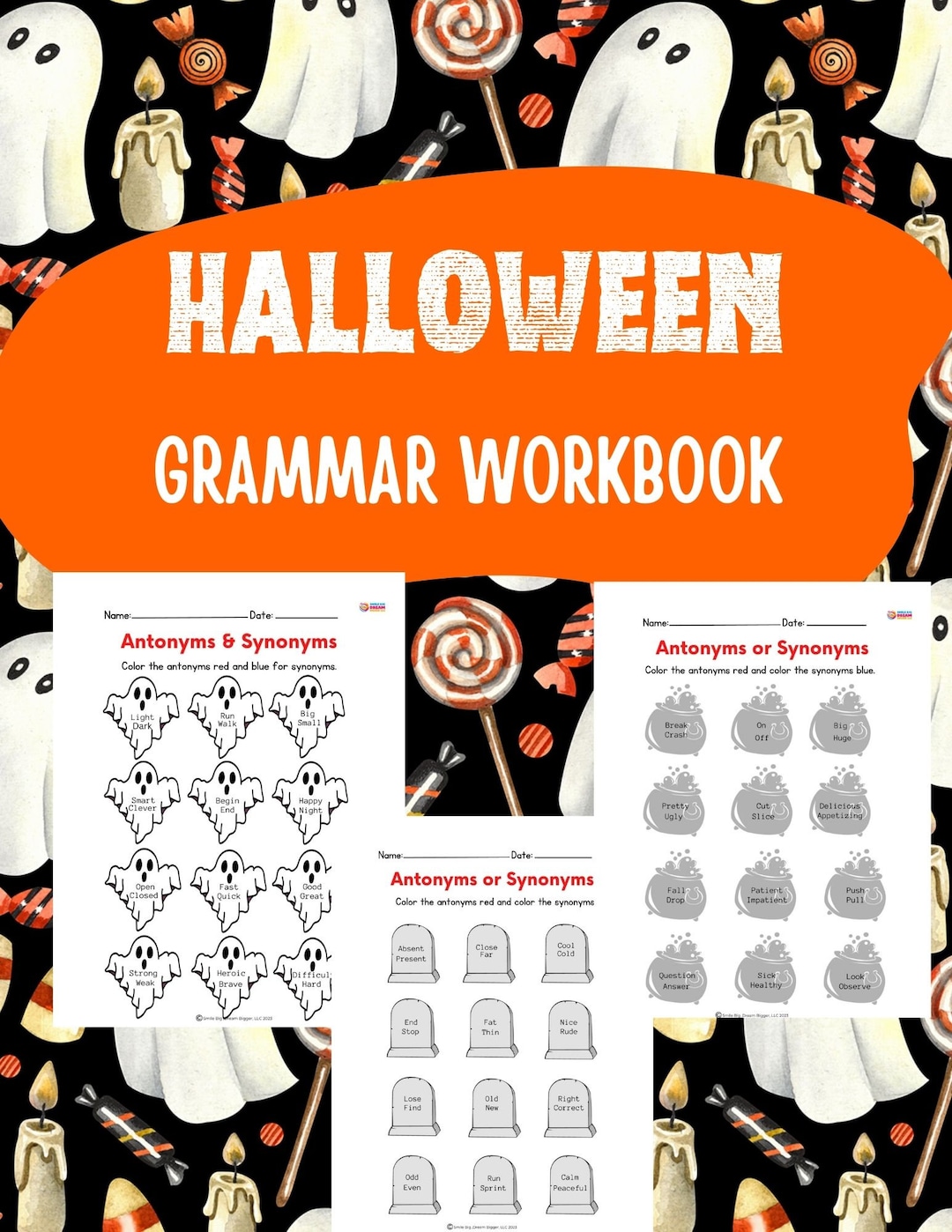 Halloween Antonyms & Synonyms Worksheet - Etsy