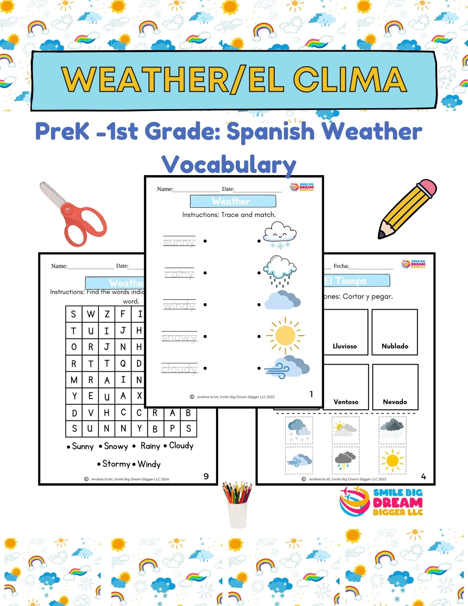 Prek-1st Grade: English and Spanish Weather Vocabulary - Matching ...
