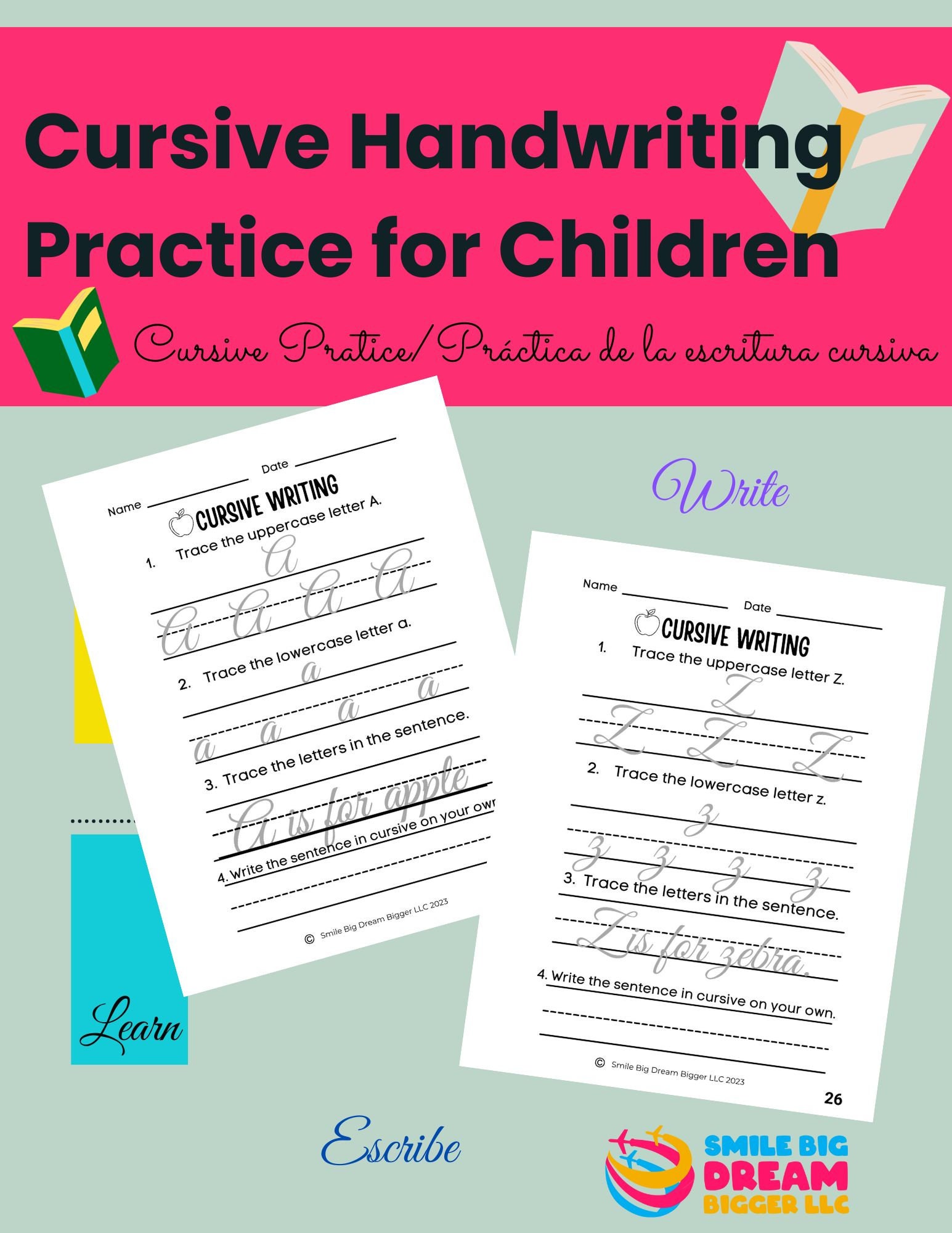 Cursive Writing Workbook for Kids, Alphabet Letter Tracing & Coloring ...