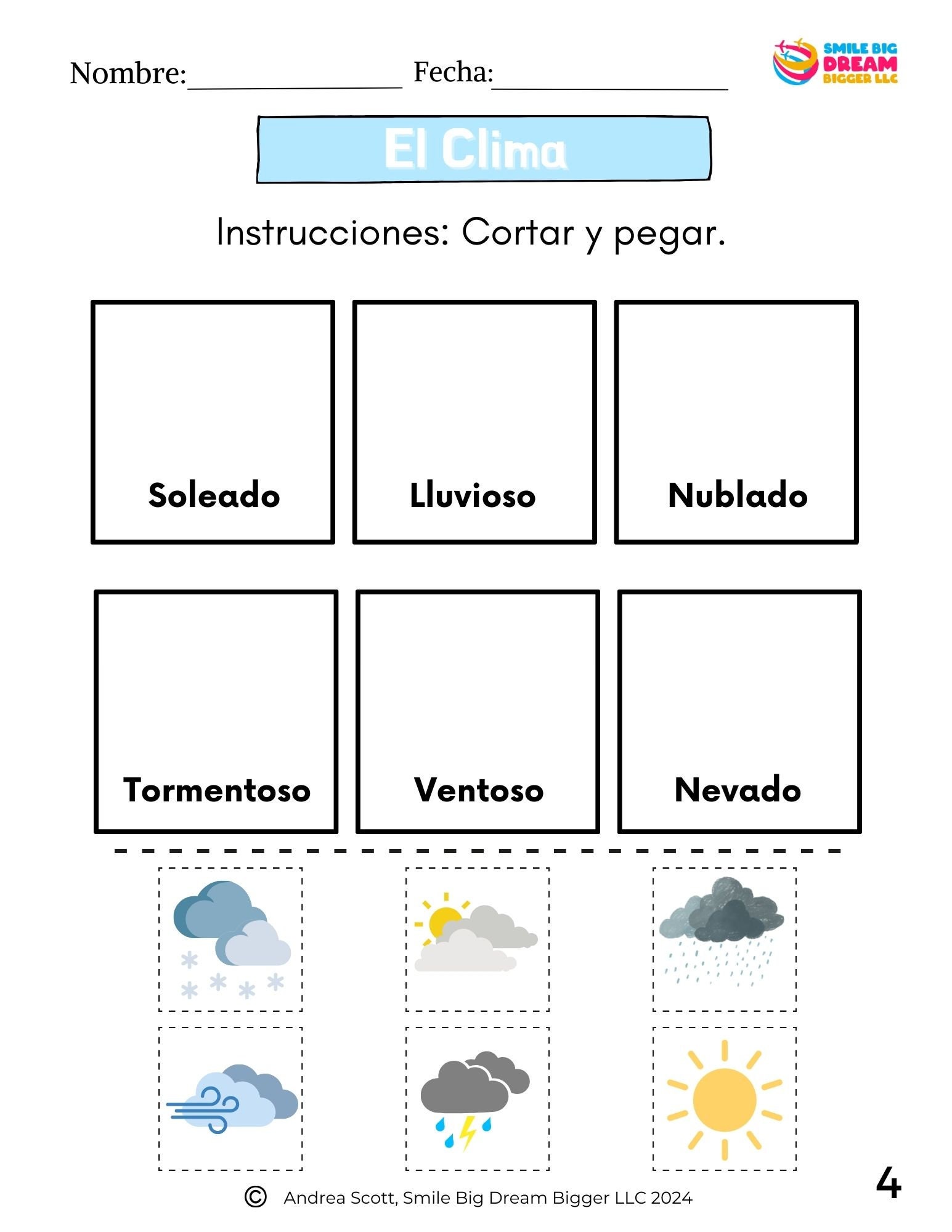 Prek-1st Grade: English and Spanish Weather Vocabulary - Matching ...