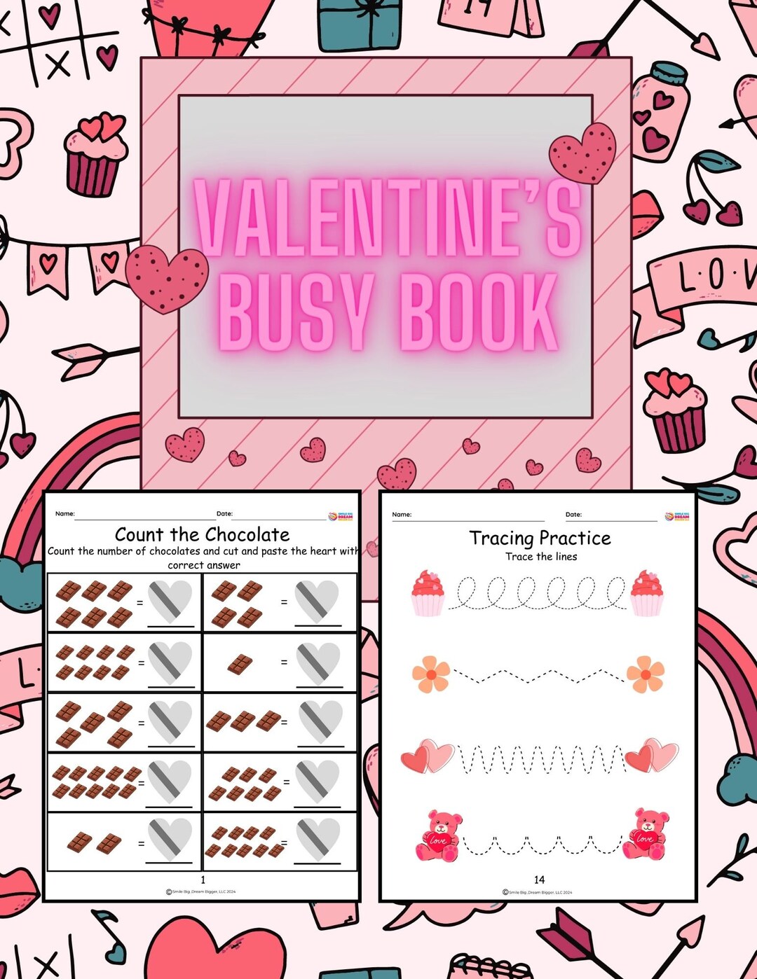 English Spanish Valentine Day Busy Book, Busy Book Printable, Learning ...