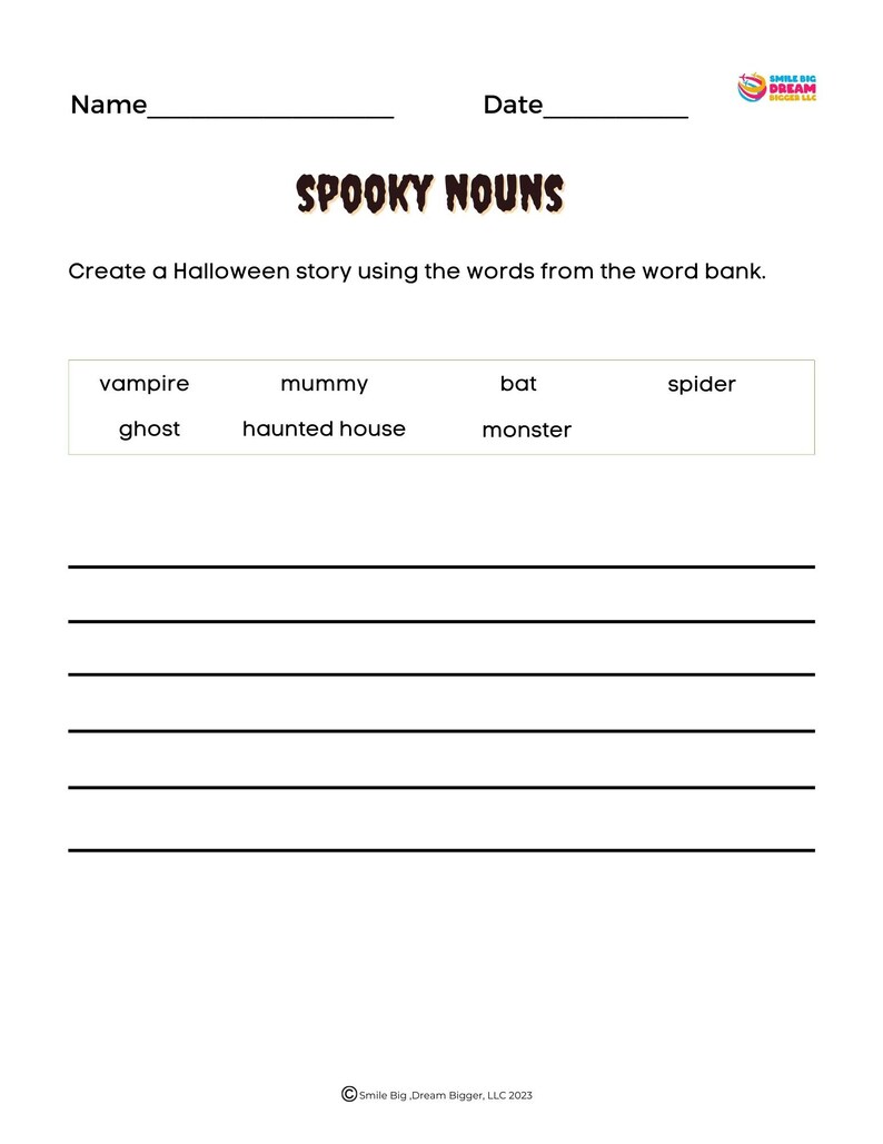 Halloween Nouns Worksheet, Spooky Nouns, Nouns Worksheet, Nouns ...