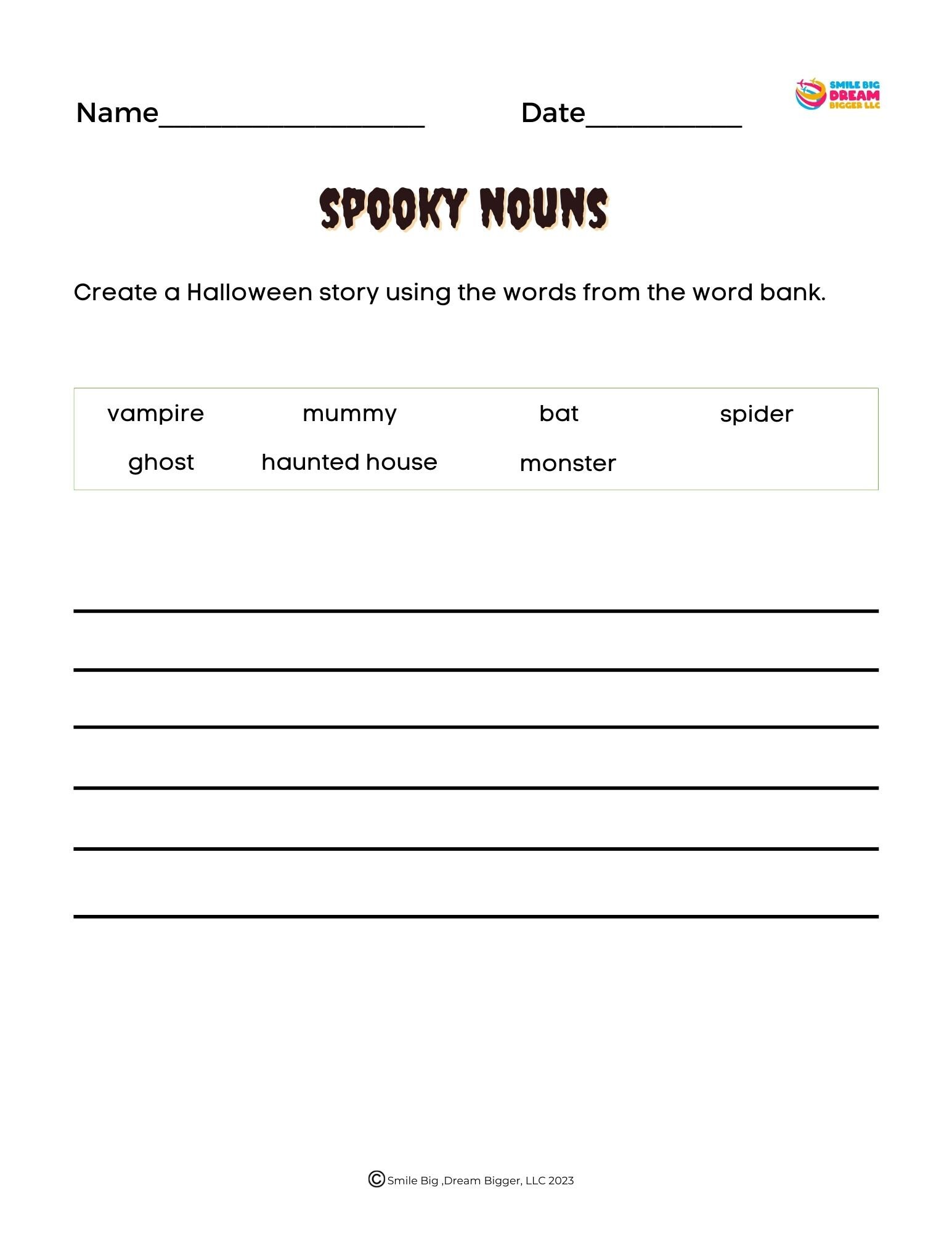 Halloween Nouns Worksheet, Spooky Nouns, Nouns Worksheet, Nouns ...