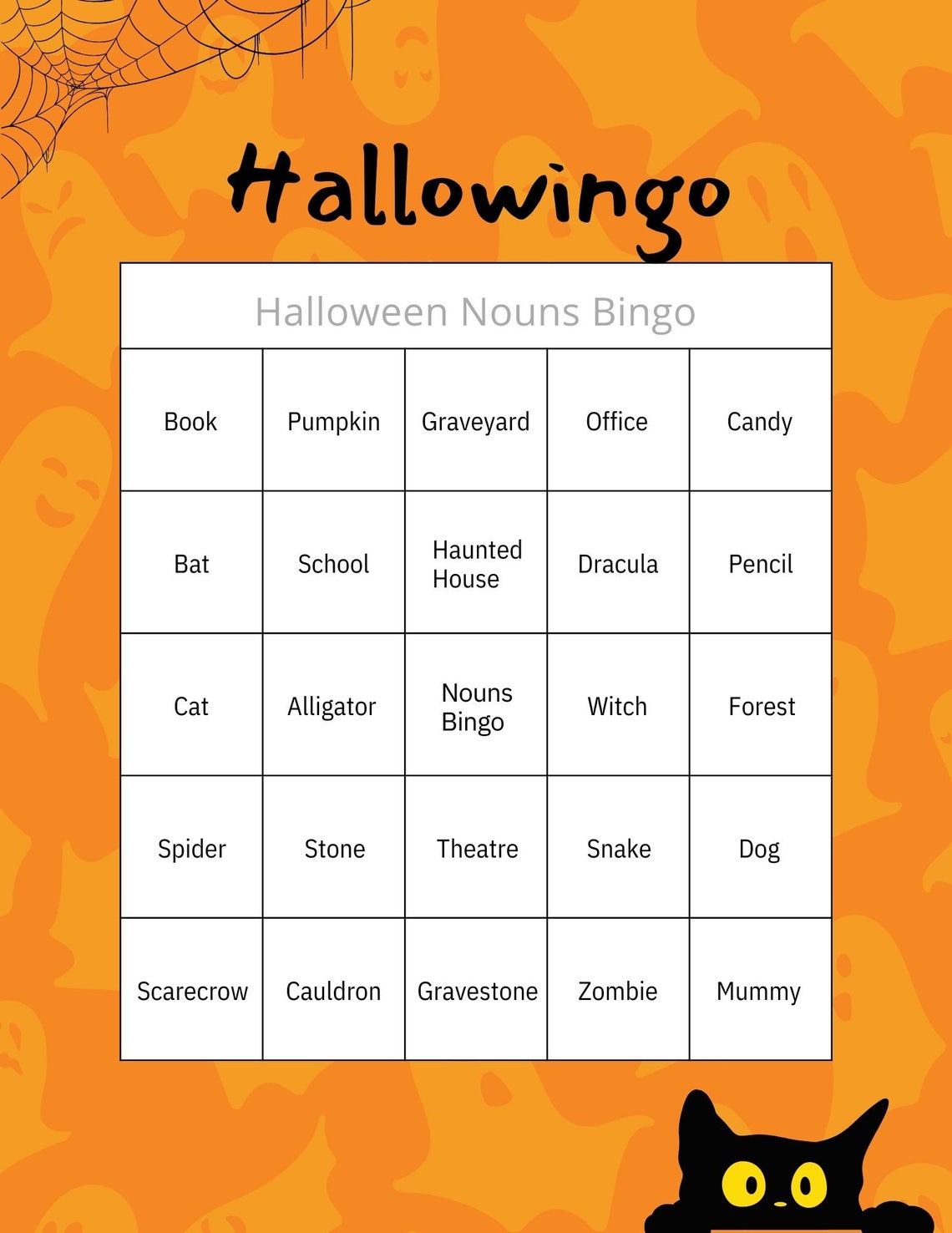 Halloween Bingo Nouns - Etsy