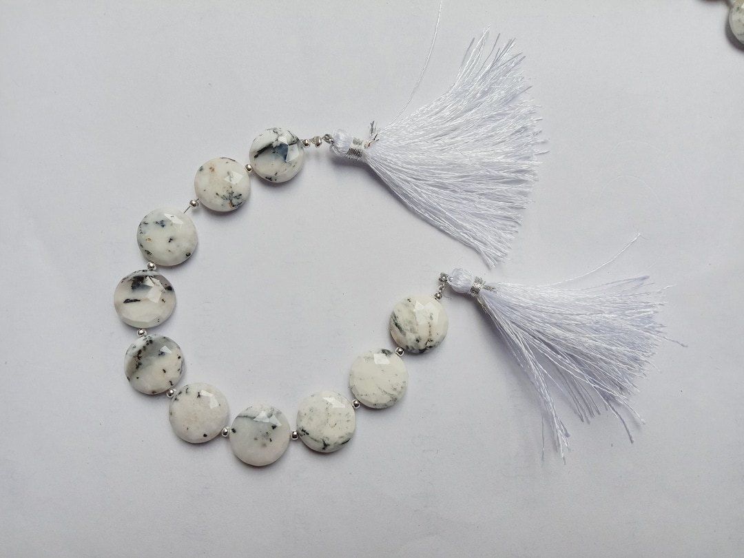 Natural Dendrite Opal, Coin Shape Beads, Briollete Beads, Both Side ...