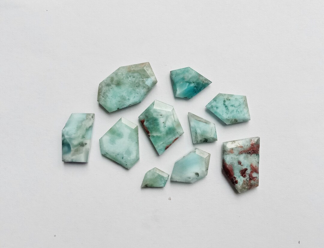 Gorgeous 10 Piece Larimar Faceted Grade-b Geometrical Crown Cut Uneven ...
