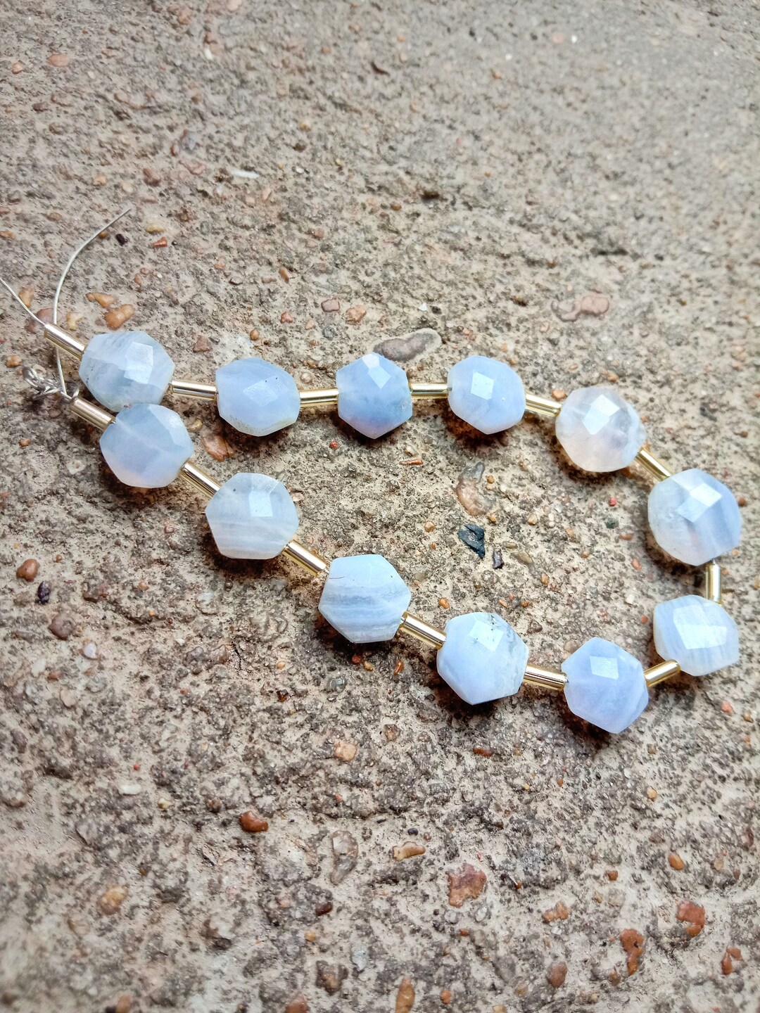 Blue Lace Agate Fancy Shape Beads, 13 Pcs, 10x10 to 8x8 Mm, Natural ...