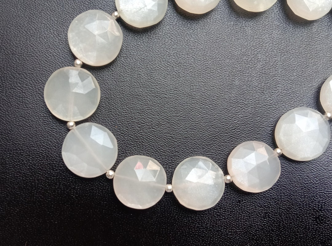 White Moonstone, Coin Shape Faceted Beads, Briollete Beads, Both Side ...