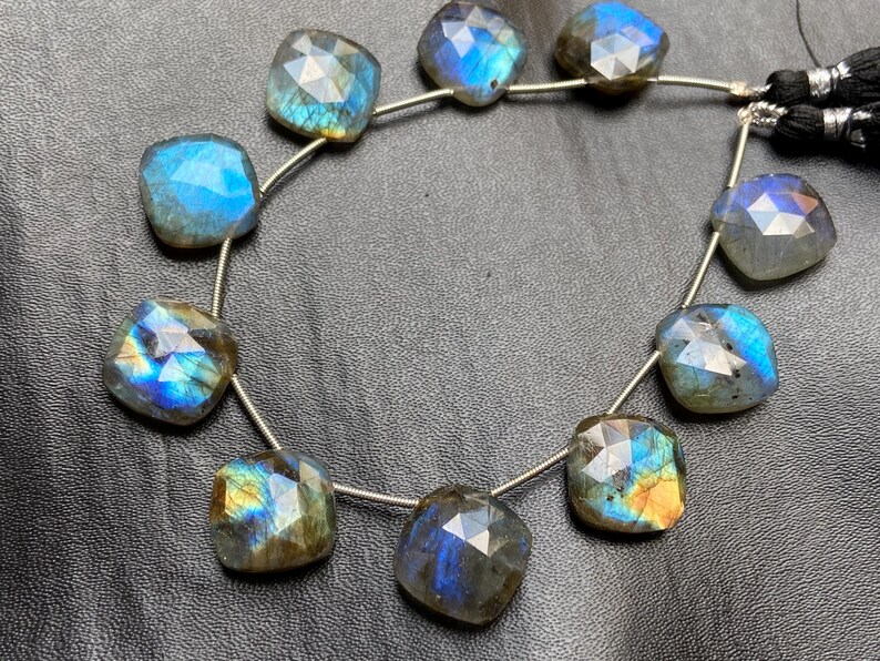 Blue Flash Labradorite, Square Shape Beads, Briollete Beads, Both Side ...
