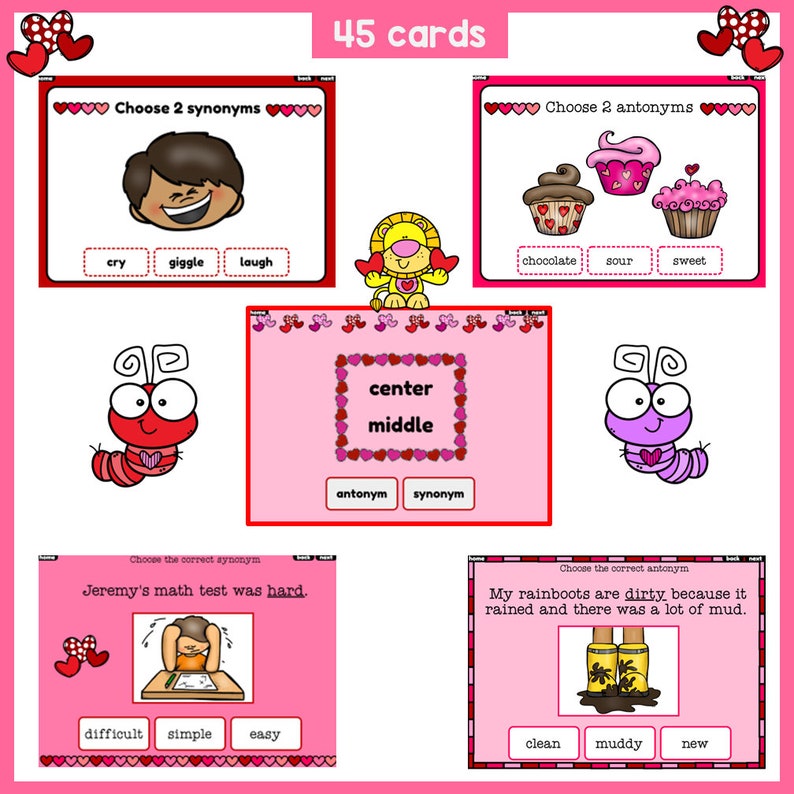 Synonyms and Antonyms Boom Cards Valentine's Day Themed - Etsy