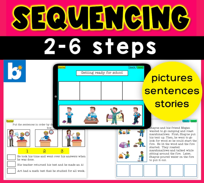 Sequencing 2-6 Steps Boom Cards | Digital Educational Learning ...