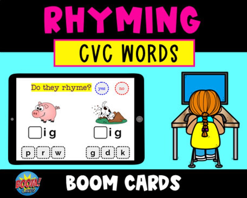 Rhyming CVC Words Phonics Activity Boom Cards | Etsy