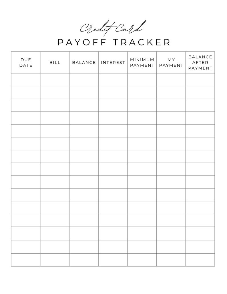 Credit Card Tracker,credit Card Payment Tracker,debt Payment Tracker ...