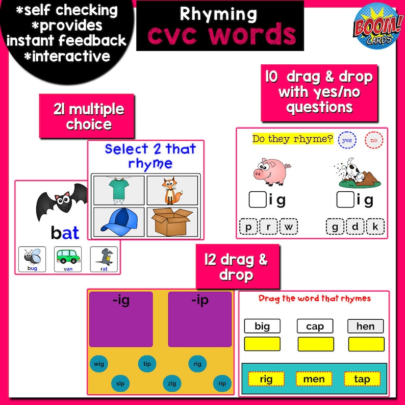 Rhyming CVC Words Phonics Activity Boom Cards|phonics Cards|phonics ...