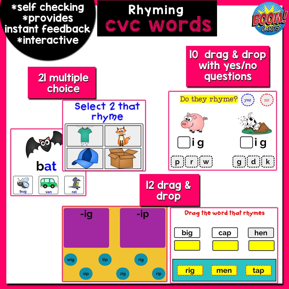 Rhyming CVC Words Phonics Activity Boom Cards|phonics Cards|phonics ...