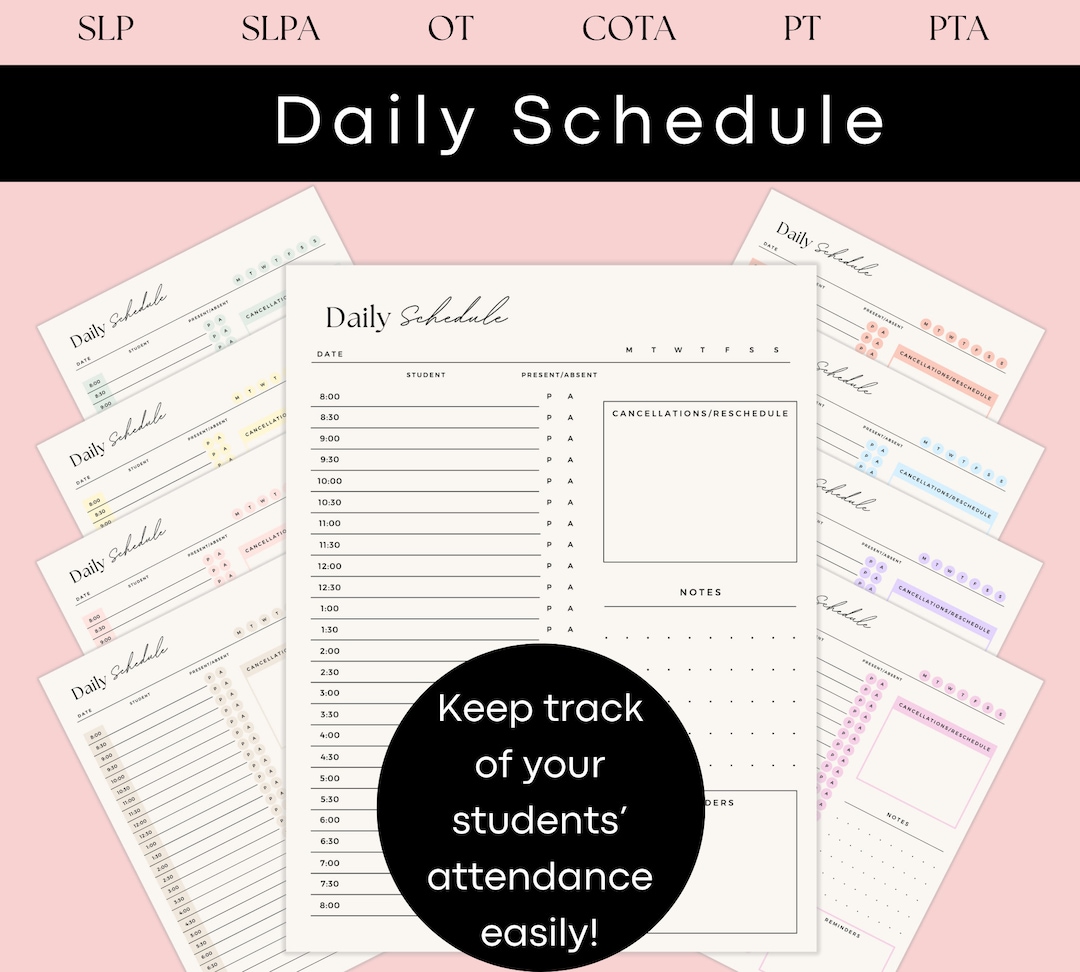 Daily Schedule SLP SLPA Planner SLP Data Sheet, Organization Printables ...
