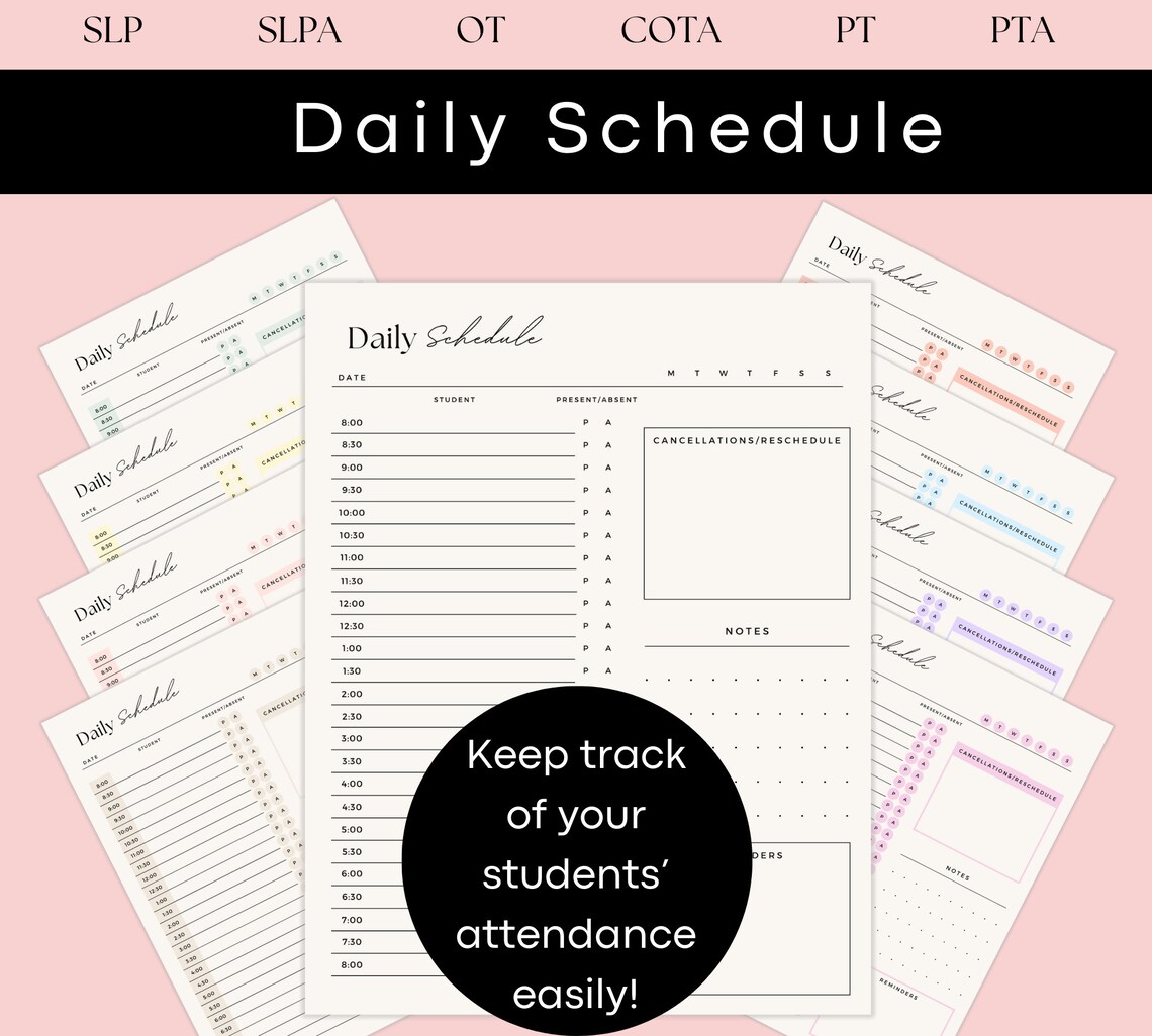 Daily Schedule SLP SLPA Planner SLP Data Sheet, Organization Printables ...