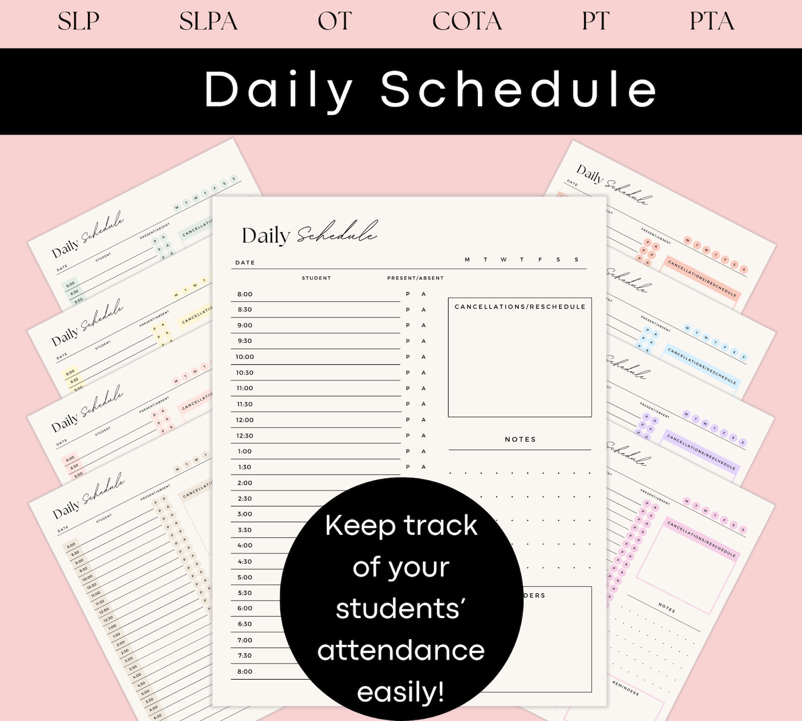 Daily Schedule SLP SLPA Planner SLP Data Sheet, Organization Printables ...