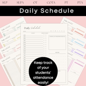 Daily Schedule SLP SLPA Planner SLP Data Sheet, Organization Printables ...