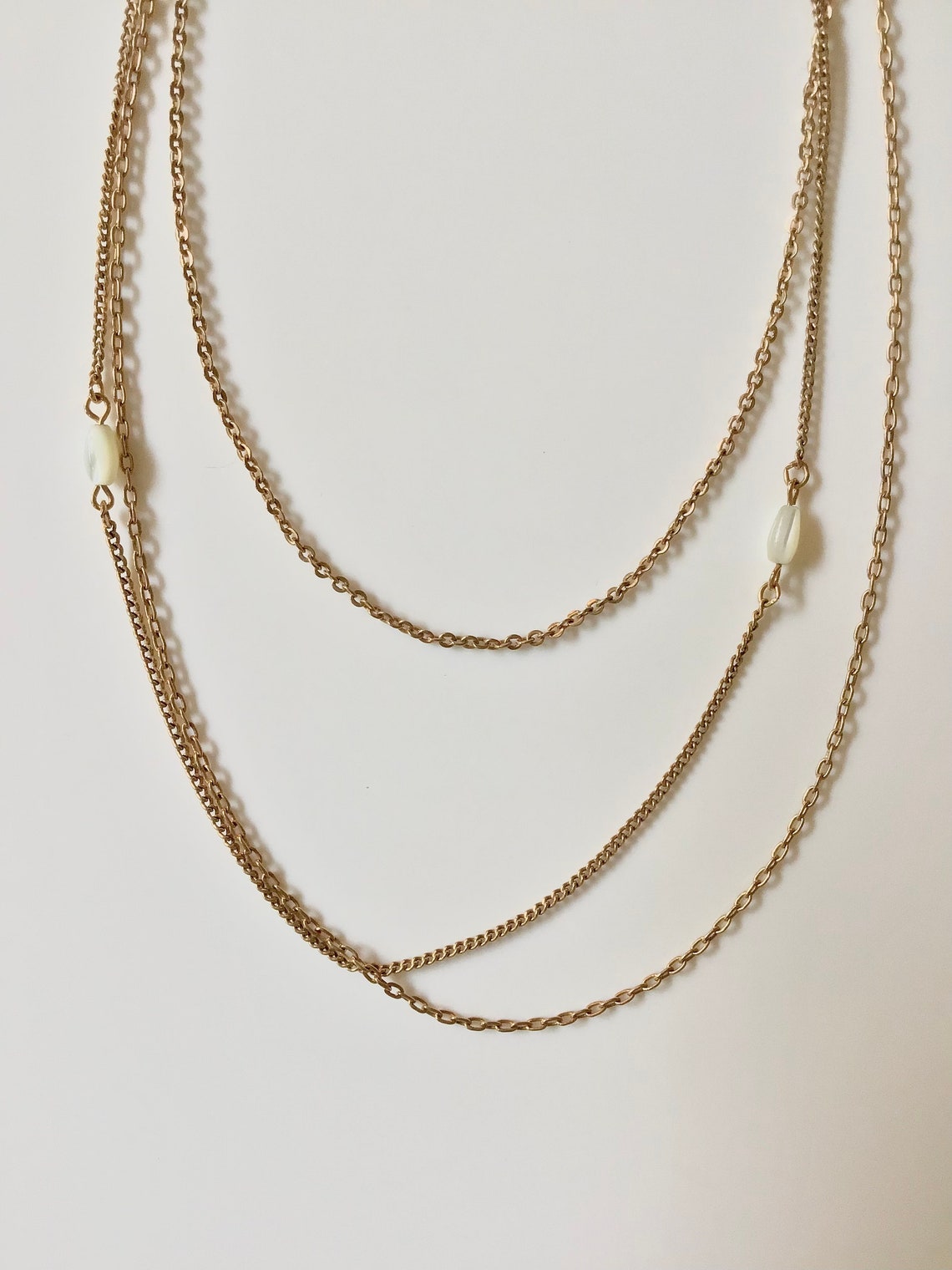 Vintage 80s 90s Avon Three Strand Gold Tone MOP Satellite Chain ...