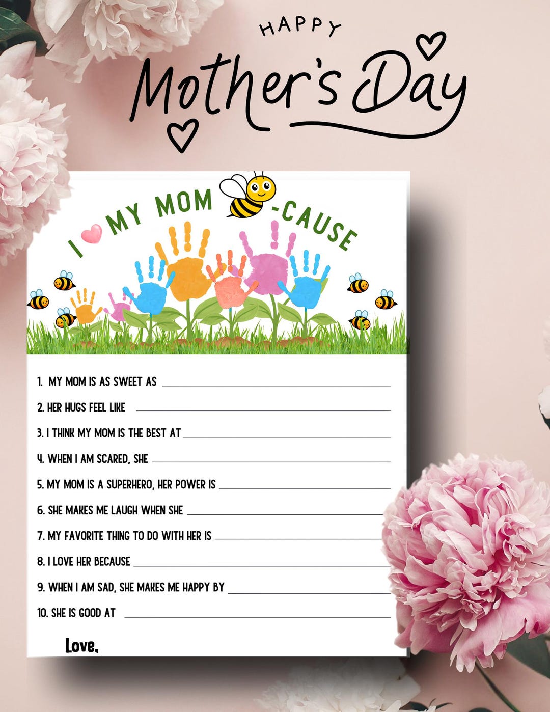 I Love My Mom Bee-cause | Printable Mother's Day Activity Worksheet ...