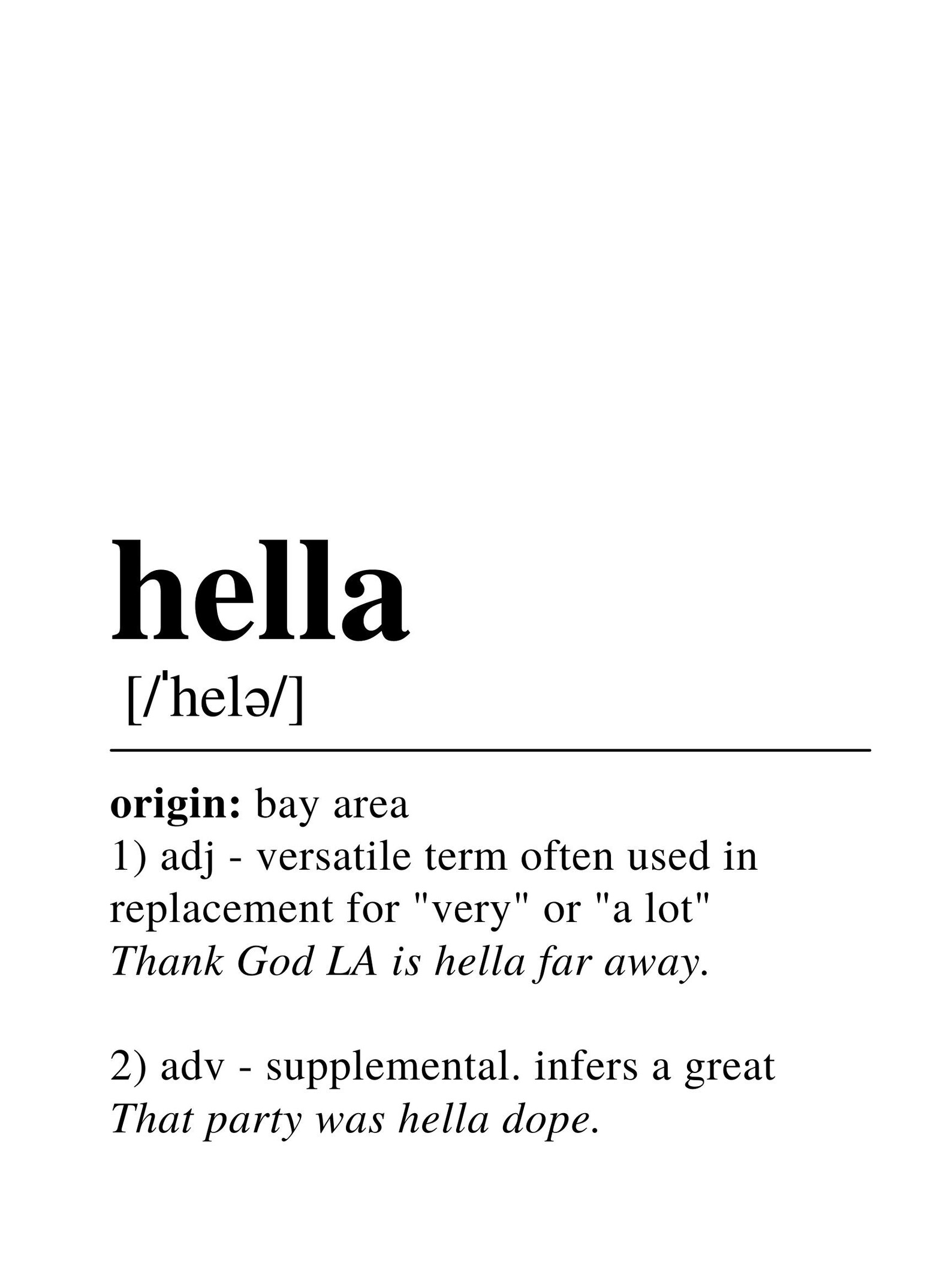 DIGITAL DOWNLOADS Hella Dictionary Definition Bay Area Typography Wall ...