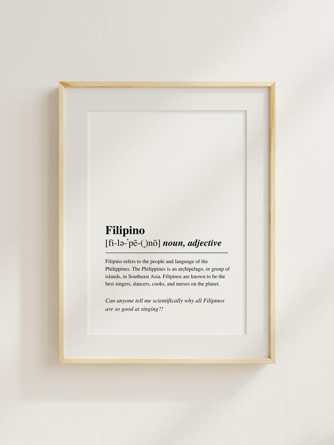 Filipino Definition Print or Poster | Southeast Asian Typography Art ...